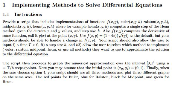 1 Implementing Methods to Solve Differential | Chegg.com