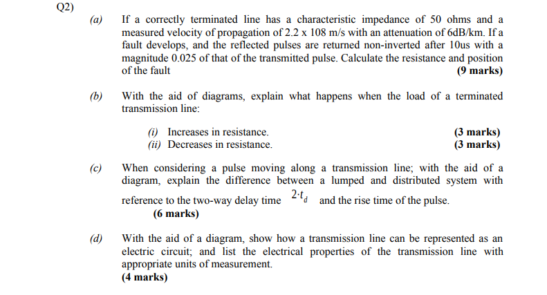 Q2) (a) (6) If a correctly terminated line has a | Chegg.com