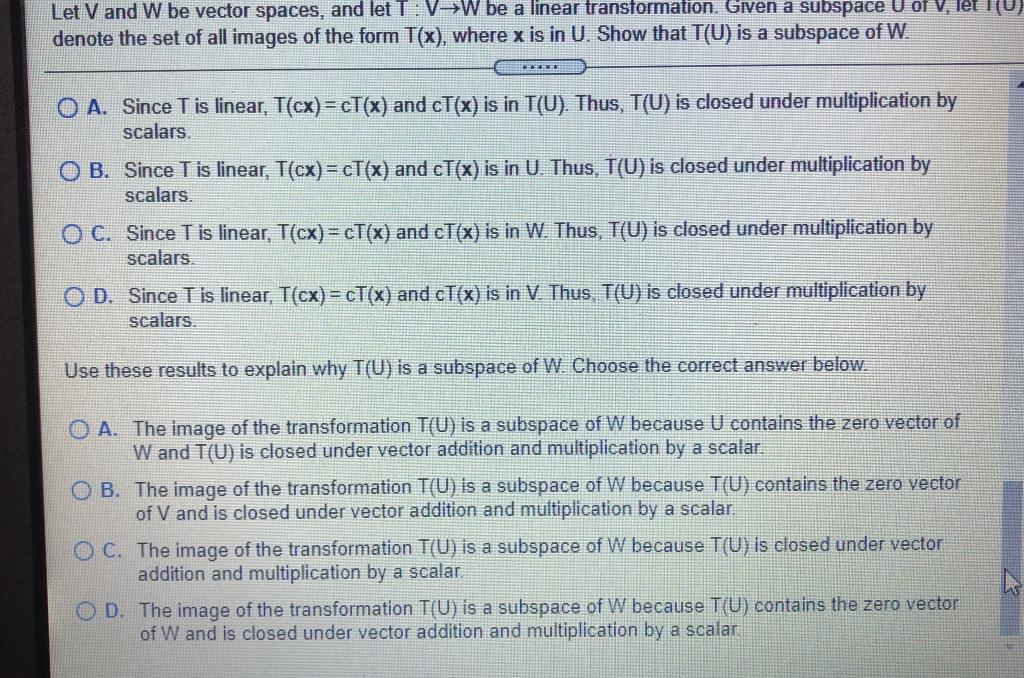 Solved Let V and W be vector spaces, and let T V=W be a | Chegg.com