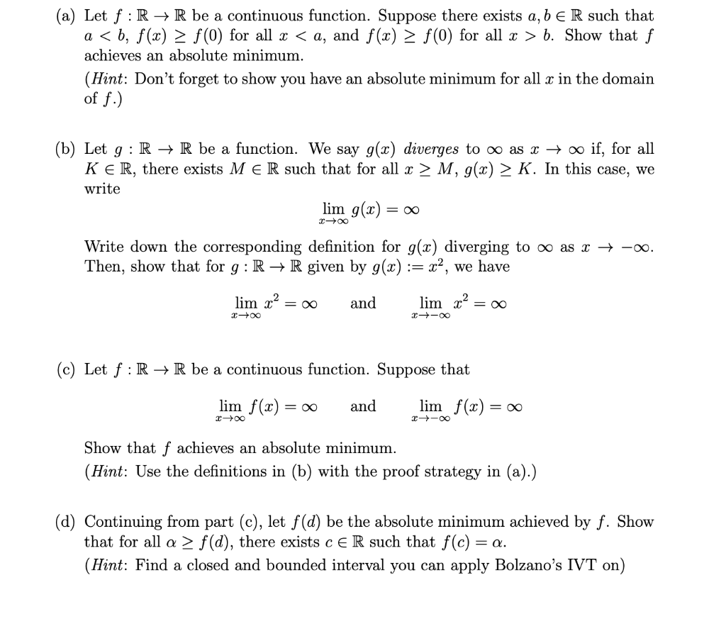 Solved (a) Let f: R+R be a continuous function. Suppose | Chegg.com