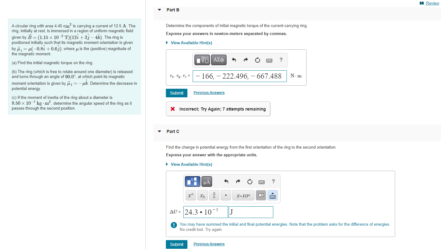 Solved Part C Find the change in potential energy from the | Chegg.com