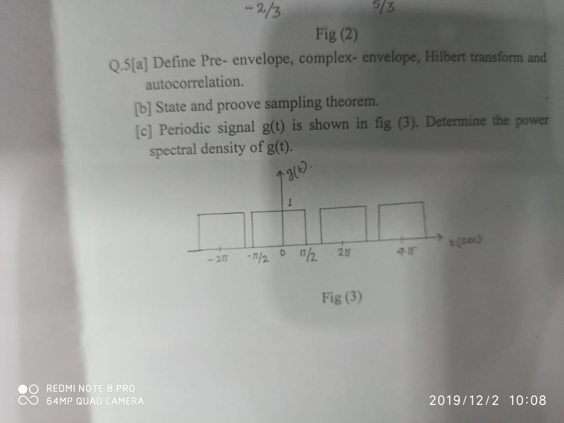 -2/3 5/3 Fig (2) 0.5[a] Define Pre- envelope, | Chegg.com