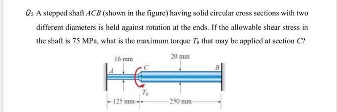 Solved Q3 A stepped shaft ACB (shown in the figure) having | Chegg.com