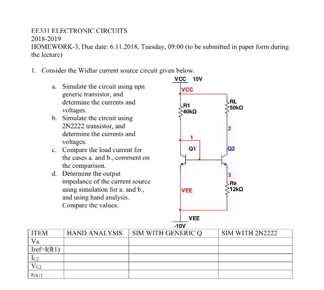 Solved EE331 ELECTRONIC CIRCUITS 2018-2019 HOMEWORK-3, Due | Chegg.com