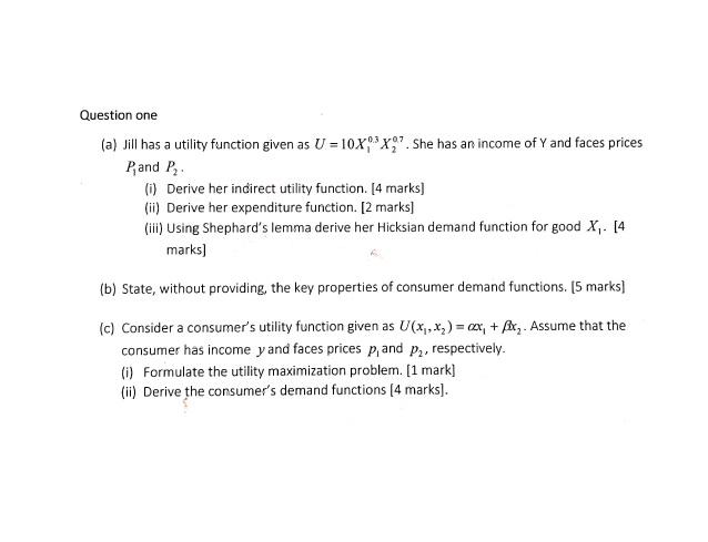 Solved Question one (a) Jill has a utility function given as | Chegg.com