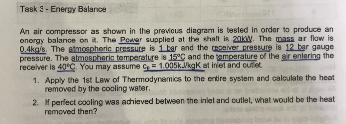 Solved Task 3-Energy Balance An air compressor as shown in | Chegg.com