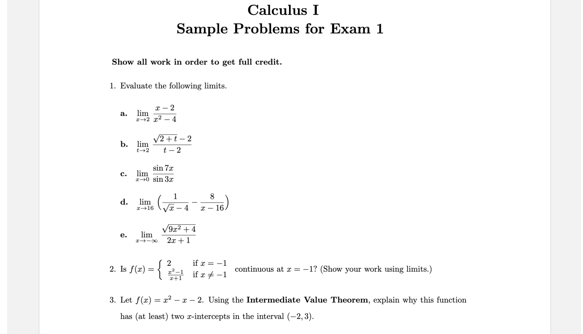 Solved Sample Problems for Exam 1Show all work in order to | Chegg.com