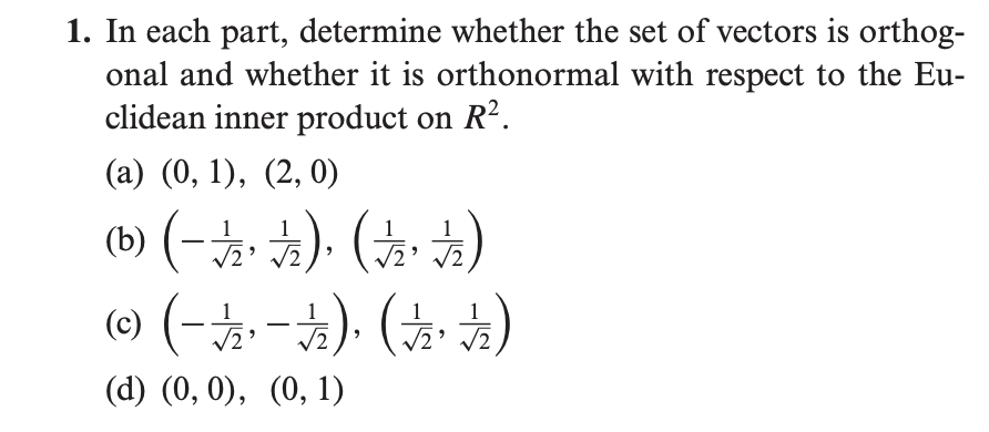 Solved 1 In Each Part Determine Whether The Set Of Vectors