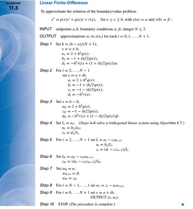 Linear Finite-Difference ALGORITHM 11.3 To | Chegg.com