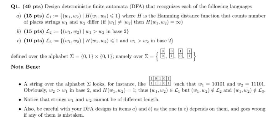 Q1. (40 pts) Design deterministic finite automata | Chegg.com