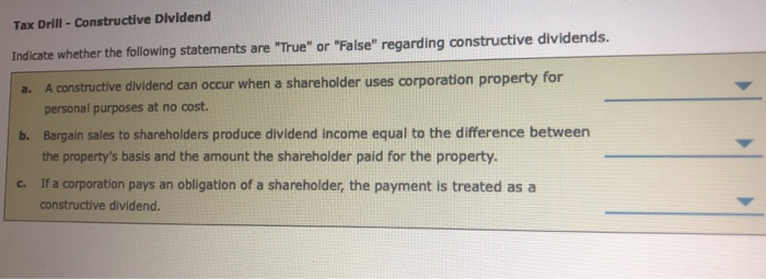 Solved Tax Drill - Constructive Dividend Indicate whether | Chegg.com