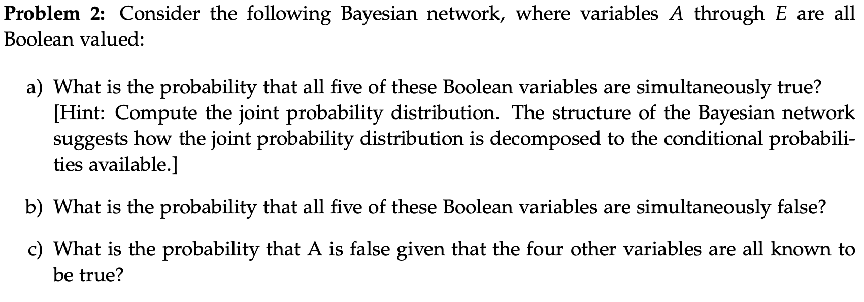 Solved Problem 2: Consider the following Bayesian network, | Chegg.com