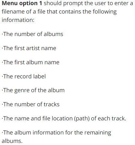 Solved Your Text Based Music Application must have the | Chegg.com