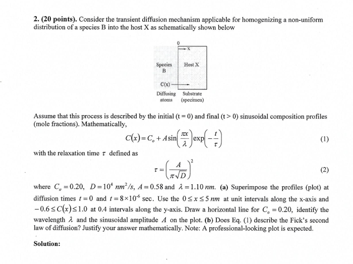 Solved 2. (20 points). Consider the transient diffusion | Chegg.com