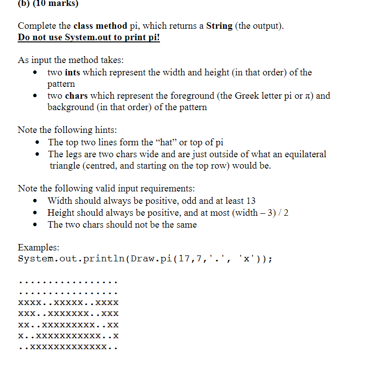 Solved Complete the class method pi, which returns a String | Chegg.com