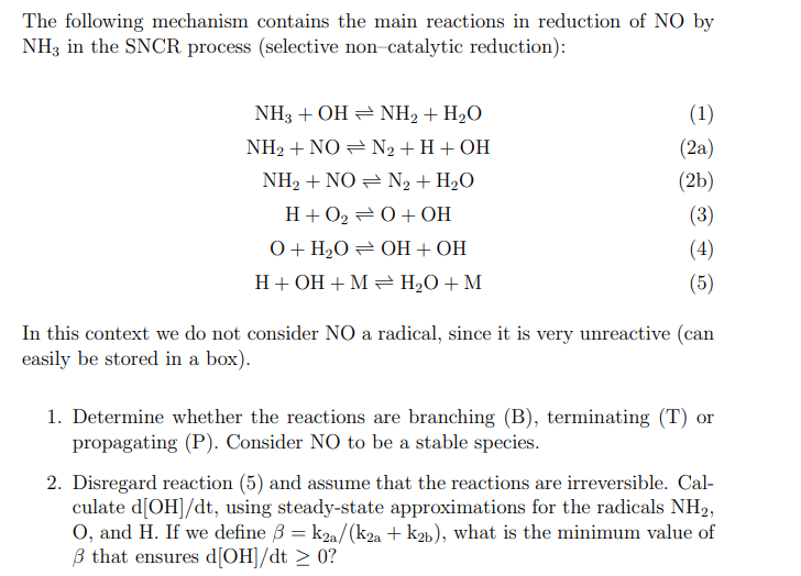 Solved The following mechanism contains the main reactions | Chegg.com