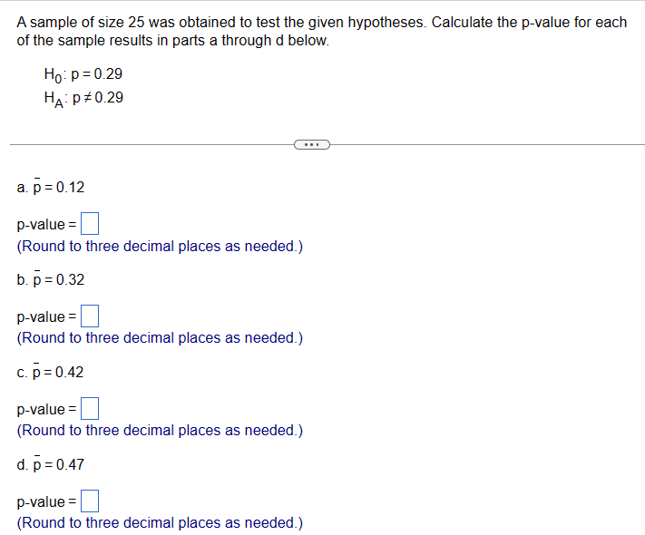 Solved A sample of size 25 ﻿was obtained to test the given | Chegg.com