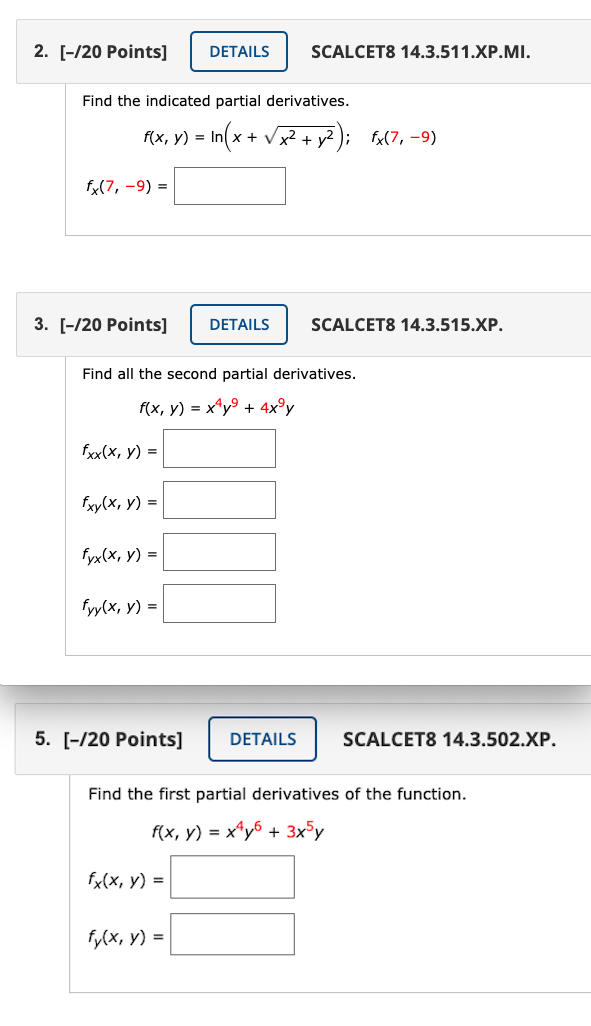 Solved 2. [-120 Points] DETAILS SCALCET8 14.3.511.XP.MI. | Chegg.com