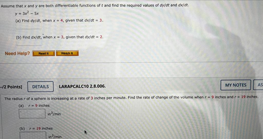 Solved y=3x2−5x (a) Find dy/dt, when x=4, given that dx/dt=3 | Chegg.com