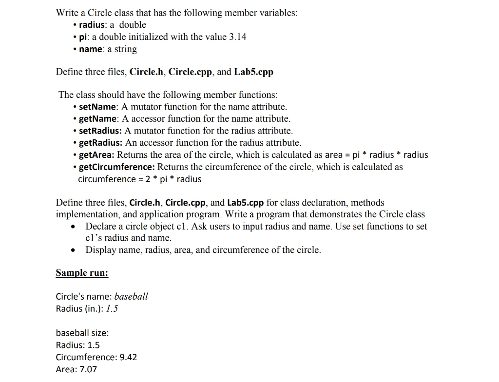 Write a Circle class that has the following member | Chegg.com