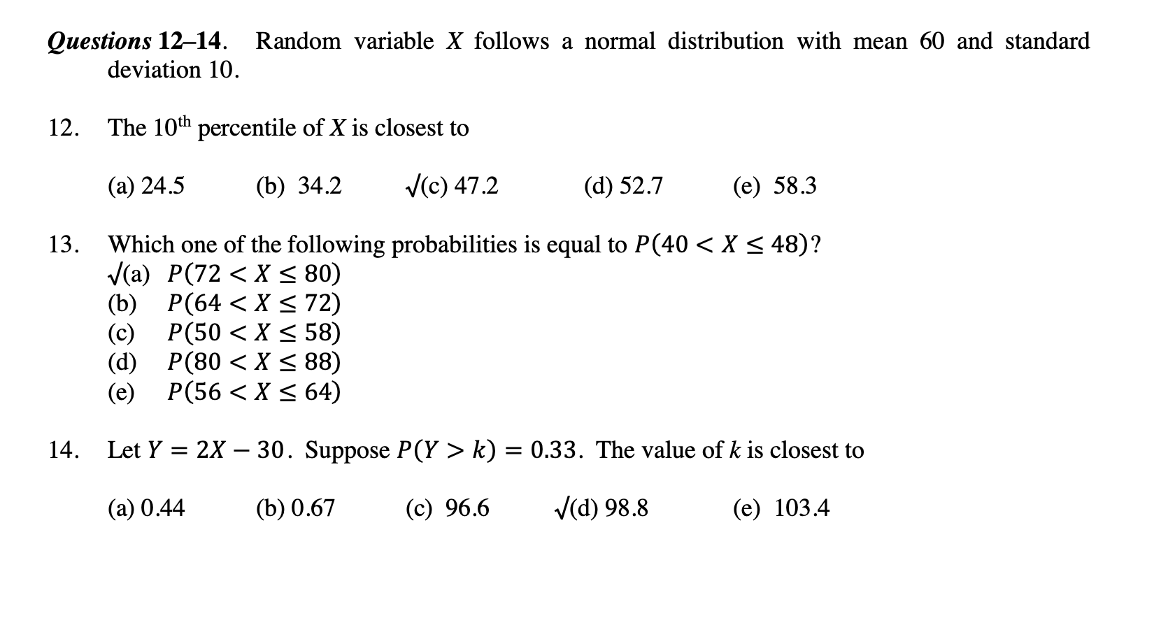 Solved Questions 12–14. Random variable X follows a normal | Chegg.com