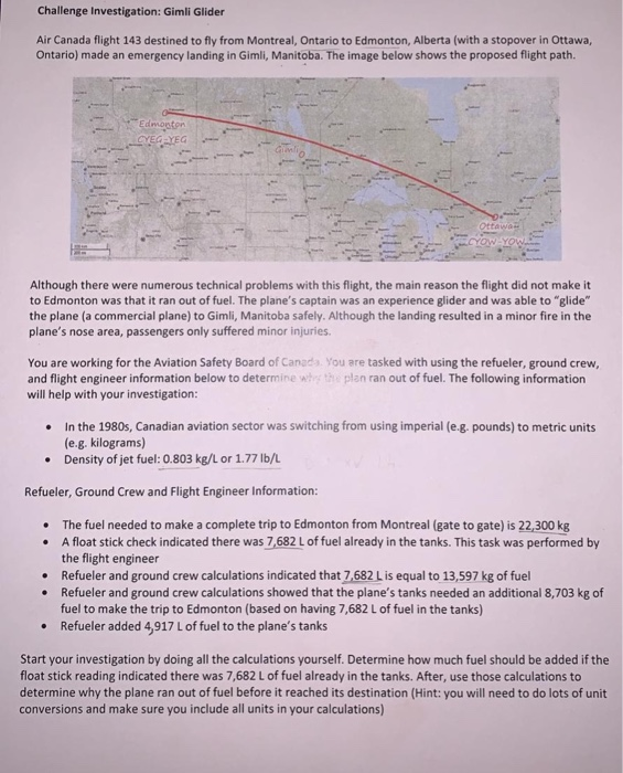 Solved Challenge Investigation: Gimli Glider Air Canada | Chegg.com