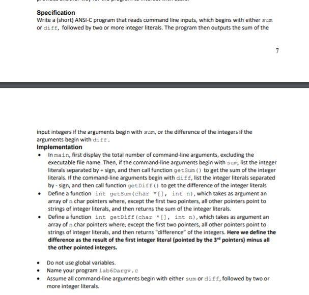 Solved Specification Write a (short) ANSI-C program that | Chegg.com