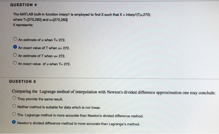 Solved QUESTION 2 The MATLAB function newtint.m uses which | Chegg.com