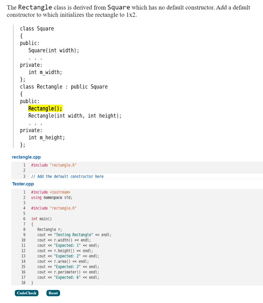 Solved The Rectangle class is derived from Square which has | Chegg.com