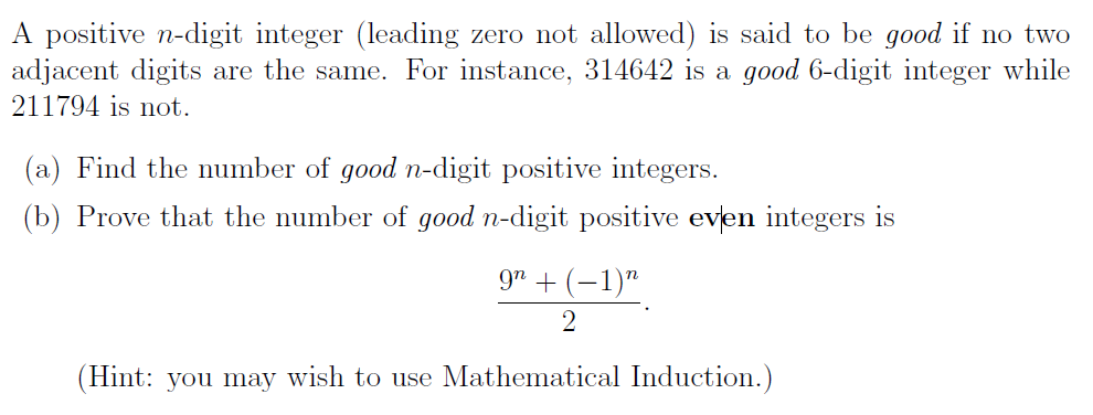 Solved A positive n-digit integer (leading zero not allowed) | Chegg.com