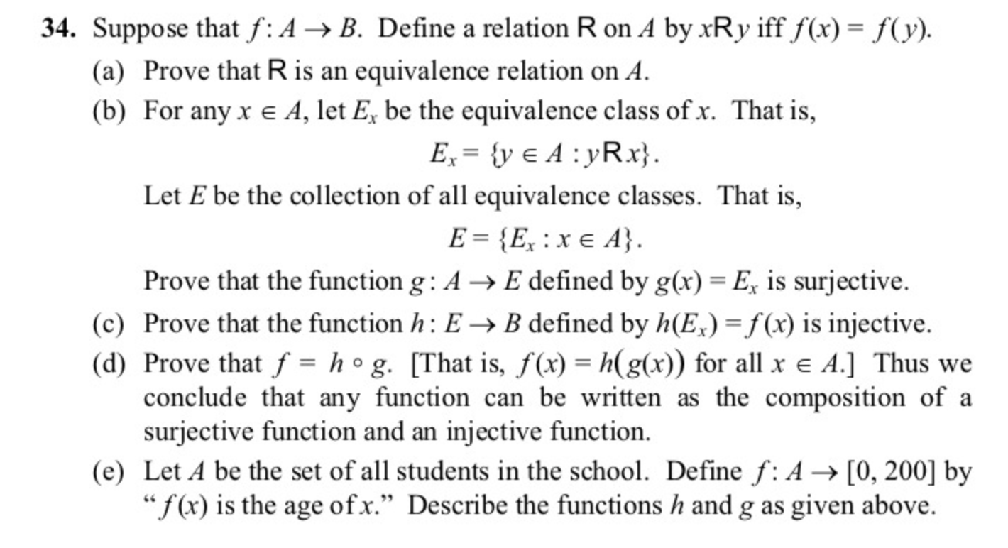 Solved 4. Suppose that f:A→B. Define a relation R on A by | Chegg.com
