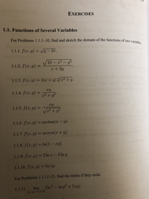 Solved EXERCISES 1.1. Functions of Several Variables For | Chegg.com