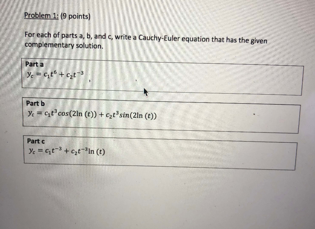 Solved Problem 1: (9 points) For each of parts a, b, and c, | Chegg.com