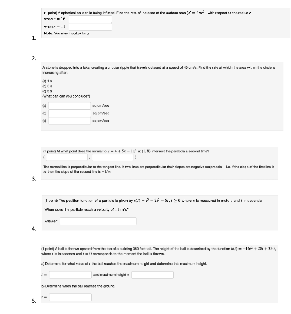 Solved (1 point) A spherical balloon is being inflated. Find | Chegg.com