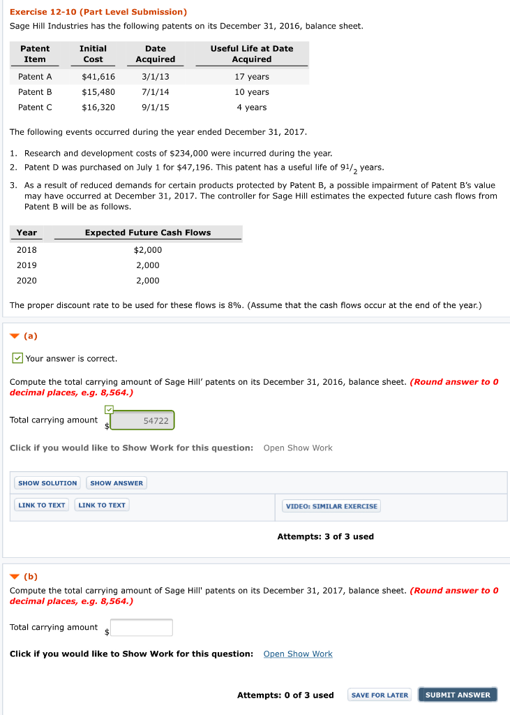 Solved Exercise 12-10 (Part Level Submission) Sage Hill | Chegg.com