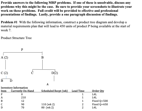Solved Provide answers to the following MRP problems. If one | Chegg.com