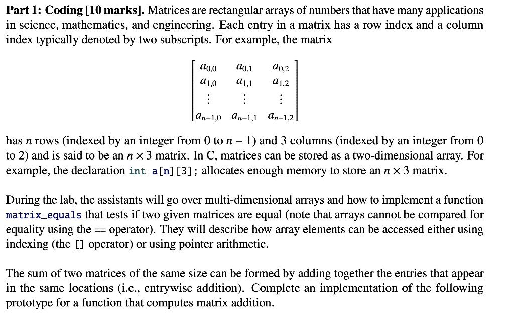 Part 1: Coding [10 marks]. Matrices are rectangular | Chegg.com