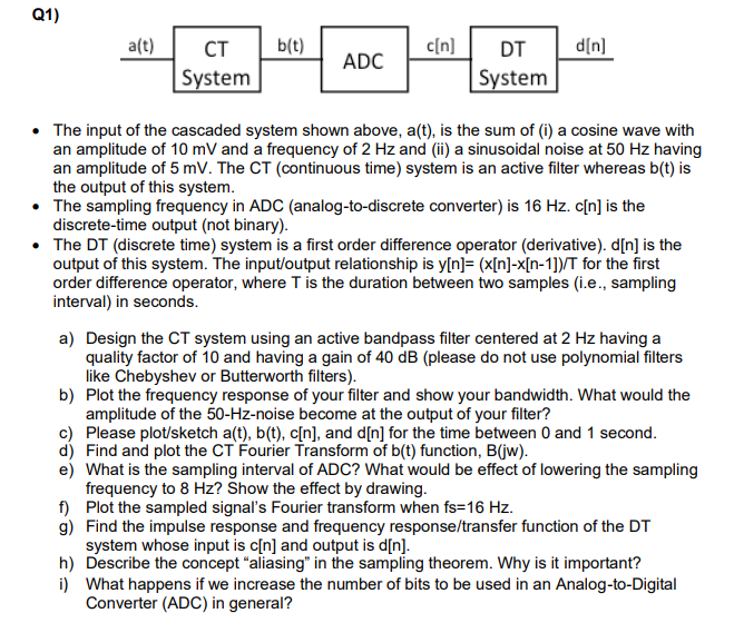 Q1) alt) b(t) c[n] d[n] CT System ADC DT System • The | Chegg.com