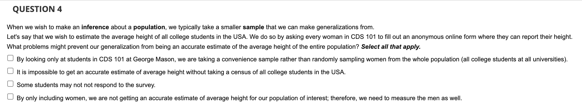 Solved When we wish to make an inference about a population, | Chegg.com