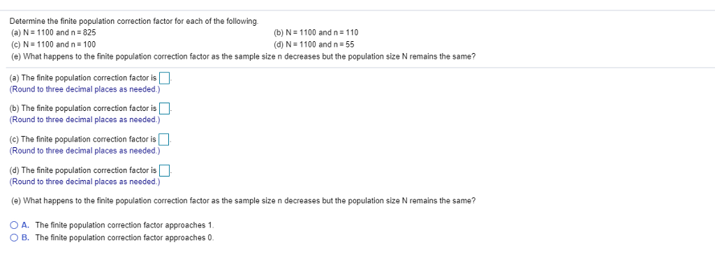 Solved Determine The Finite Population Correction Factor For