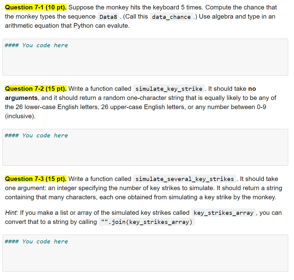Solved Question 7-1 (10 pt). Suppose the monkey hits the | Chegg.com