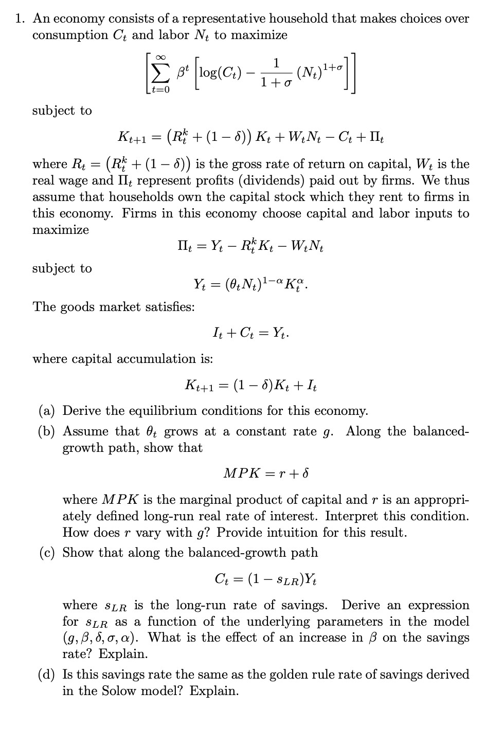 1. An economy consists of a representative household | Chegg.com