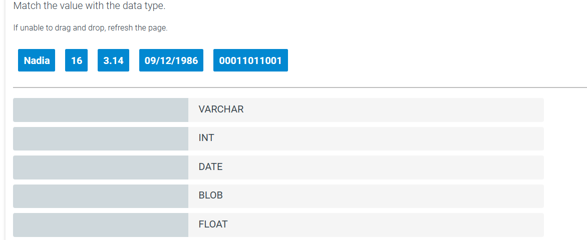 Solved Match the value with the data type.If unable to drag | Chegg.com
