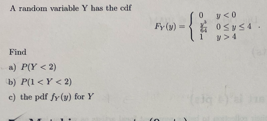 Solved A random variable Y has the cdf 0 y