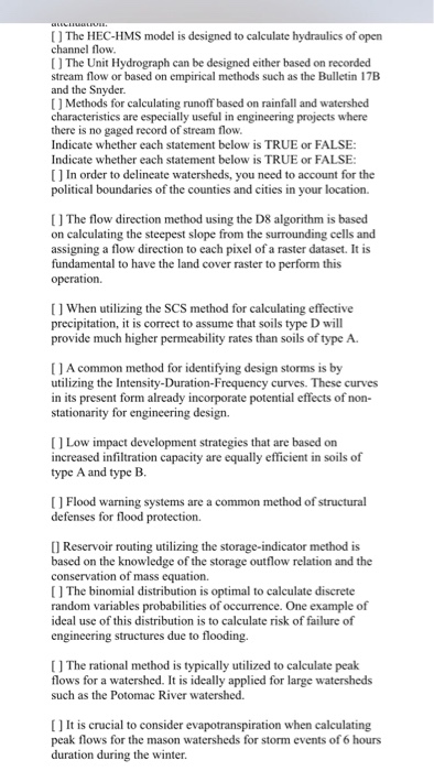 ] The HEC-HMS model is designed to calculate | Chegg.com