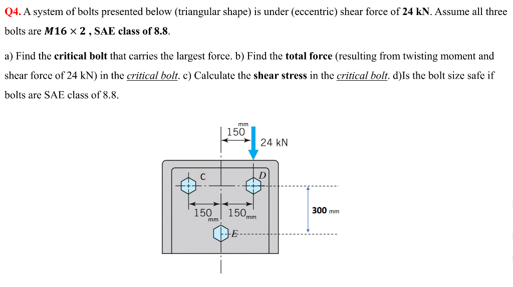 Solved Q4. A system of bolts presented below (triangular | Chegg.com