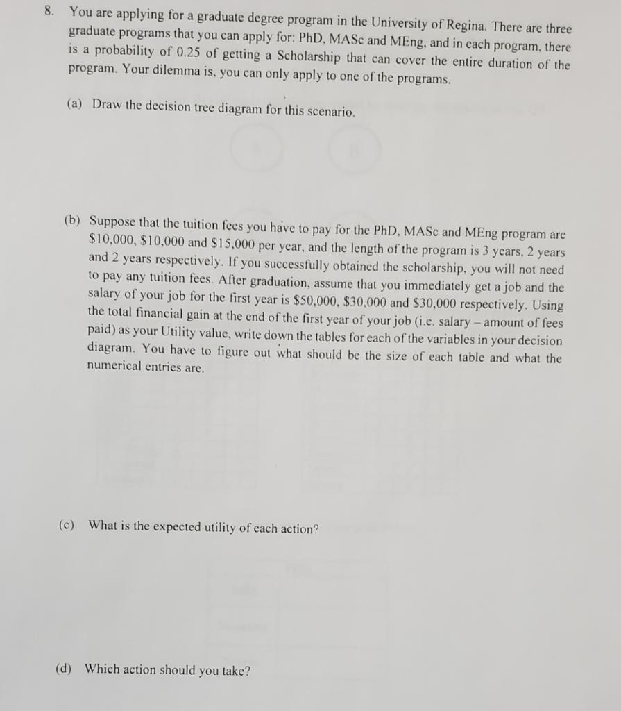 Solved 8. You are applying for a graduate degree program in | Chegg.com