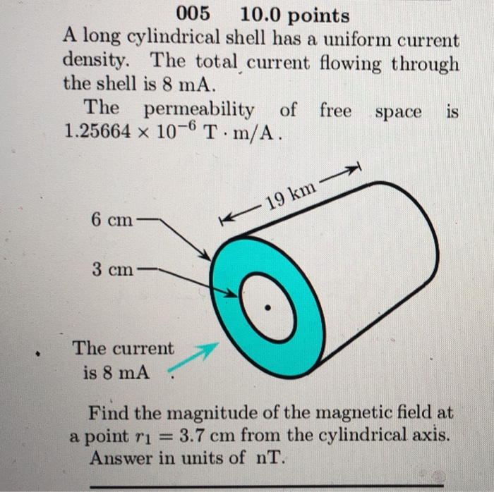 Solved 005 10.0 points A long cylindrical shell has a | Chegg.com