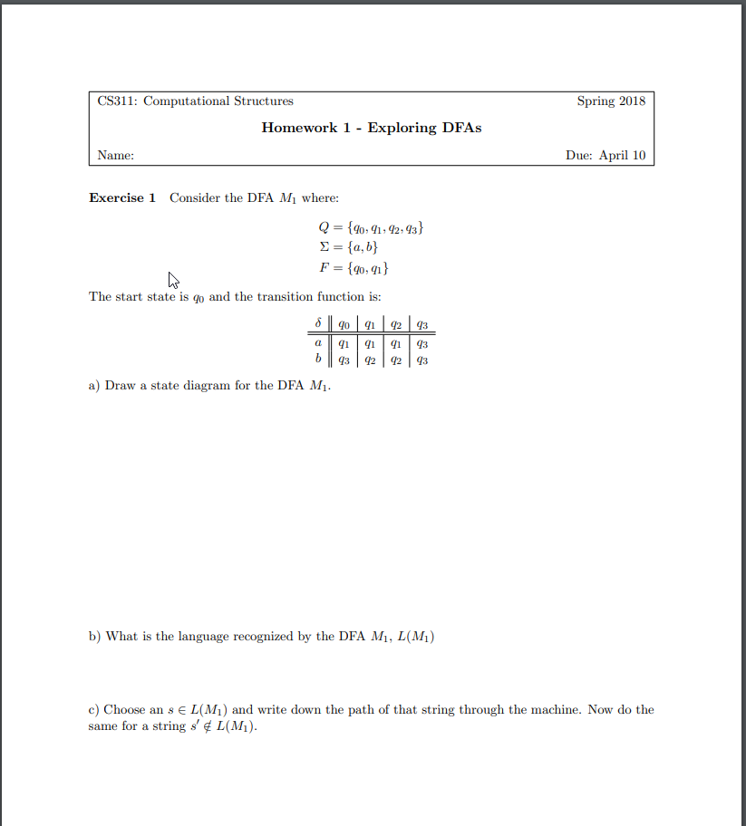 Solved Spring 2018 CS311: Computational Structures Homework | Chegg.com