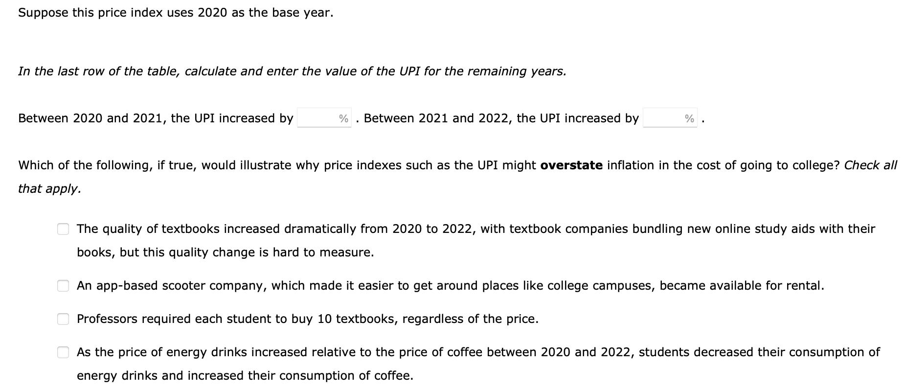Solved 1. Calculating inflation using a simple price index | Chegg.com